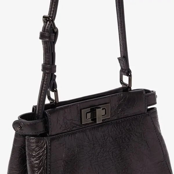 Fendi My Peekaboo Xs Crackled Black Leather Bag